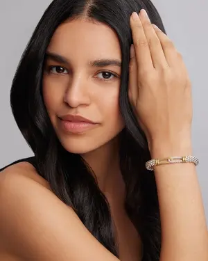 Lagos 18k Yellow Gold And Sterling Caviar Lux Diamond Loop Bracelet