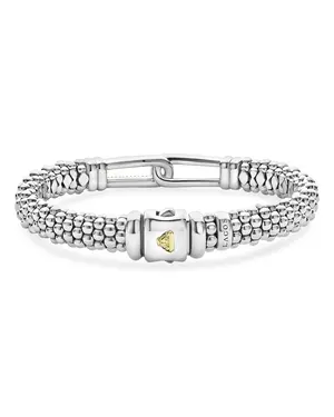 Lagos 18k Yellow Gold And Sterling Caviar Lux Diamond Loop Bracelet