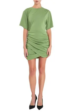 GREY LAB Ruched Asymmetric Mini Dress - Green