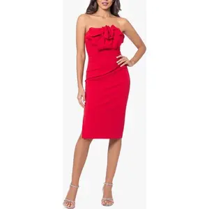 Betsy & Adam Rosette Strapless Cocktail Dress
