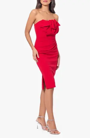 Betsy & Adam Rosette Strapless Cocktail Dress