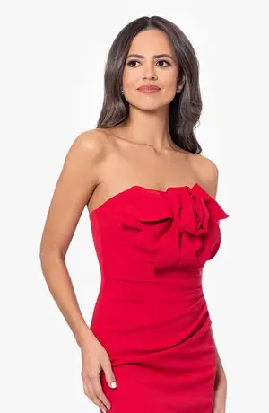 Betsy & Adam Rosette Strapless Cocktail Dress