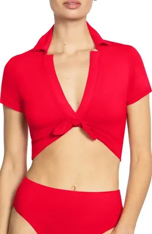 Robin Piccone Robin Piccone Ava Shirt Bikini Top Fiery Red