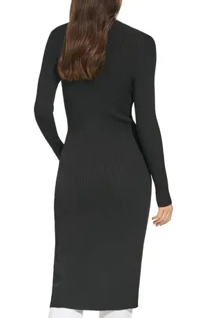 Dkny Front Zip Ribbed Midi Dress - Black