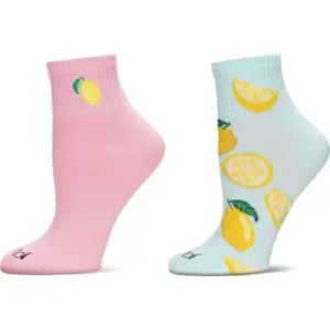 MEMOI Assorted 2-pack Athletic Quarter Socks - Pink Confetti/mint