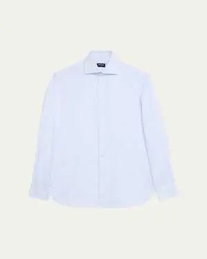 Zegna Trecapi Cotton Multi-stripe Dress Shirt - Br Blustrp