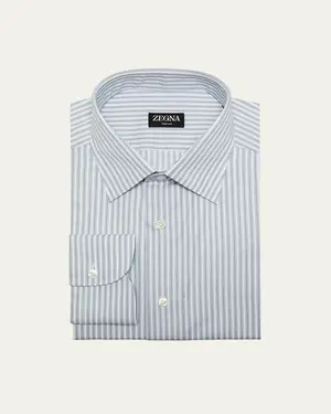 Zegna Trecapi Cotton Multi-stripe Dress Shirt Dk Blustrp