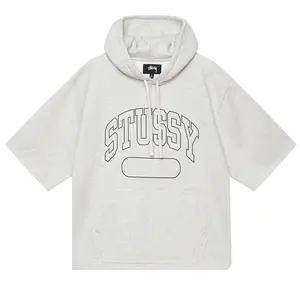 StÜssy Short-sleeve Boxy Cropped Hoodie - Grey