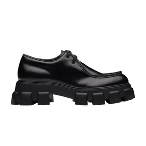 Prada Monolith Brushed Leather Lace-ups - Black