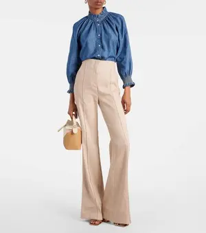 Veronica Beard Komi Flared Linen-blend Pants - Beige