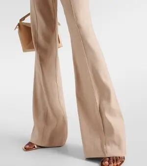Veronica Beard Komi Flared Linen-blend Pants - Beige