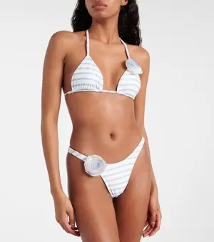 SAME Rose 90s Floral-appliqué Bikini Bottom - Blue