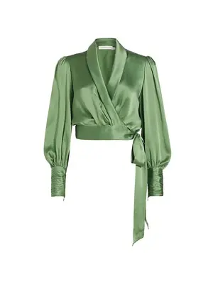 Zimmermann Women's Wrap Silk Crop Top - Matcha  Matcha
