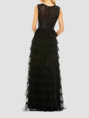 Mac Duggal Sequin Tulle Ruffled Gown