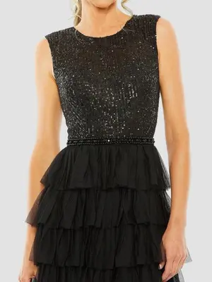 Mac Duggal Sequin Tulle Ruffled Gown