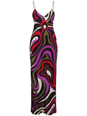 Emilio Pucci PUCCI Printed Crepe Long Dress - Green,fuchsia