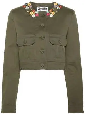 Moschino Floral-appliqué Cropped Jacket - Green
