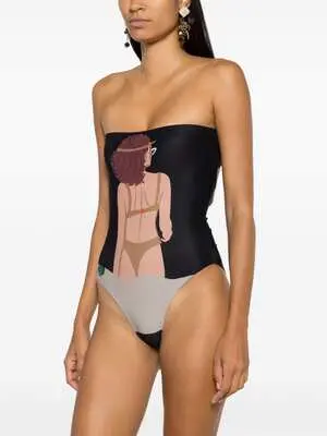 AMIR SLAMA Graphic-print Strapless Swimsuit