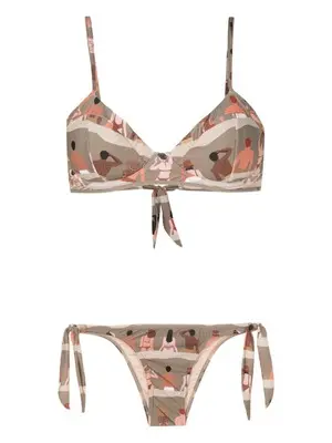 AMIR SLAMA Graphic-print Bikini - Brown