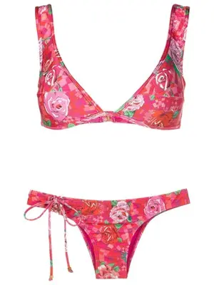 AMIR SLAMA Geometric Rose-print Bikini - Pink