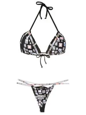 AMIR SLAMA Text-print Triangle Bikini - Black