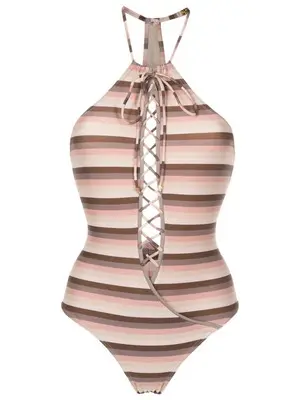 AMIR SLAMA Striped One Piece Swimsuit - Neutrals