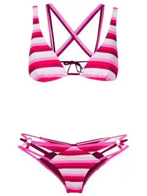 AMIR SLAMA Stripe-print Bikini Set - Pink
