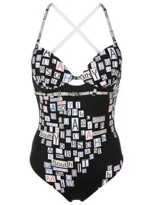 AMIR SLAMA Text-print Swimsuit - Black