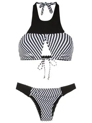 AMIR SLAMA Striped Halterneck Bikini - Black