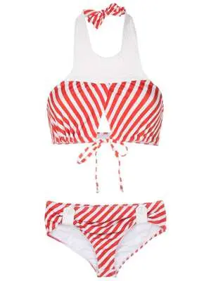 AMIR SLAMA Striped Cut-out Halterneck Bikini - Red