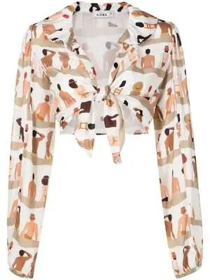 AMIR SLAMA Graphic-print Cropped Blouse
