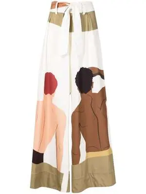 AMIR SLAMA Graphic-print Palazzo Pants - Neutrals