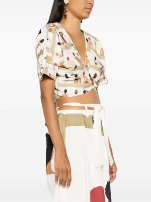 AMIR SLAMA Swimmer-print Wrap-front Shirt
