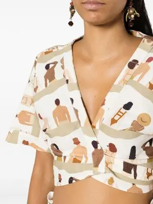 AMIR SLAMA Swimmer-print Wrap-front Shirt