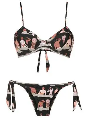 AMIR SLAMA Graphic-print Bikini Bottom - Black