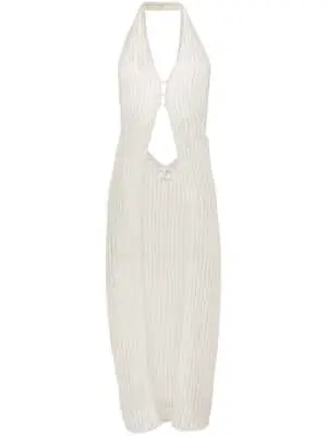 FORTE_FORTE Halterneck Pointelle-knit Maxi Top