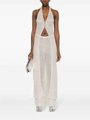 FORTE_FORTE Halterneck Pointelle-knit Maxi Top