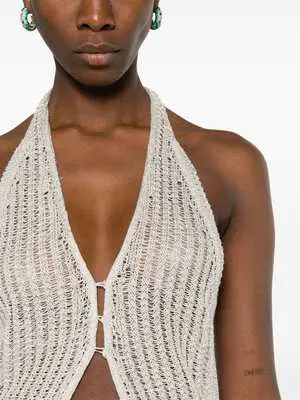 FORTE_FORTE Halterneck Pointelle-knit Maxi Top