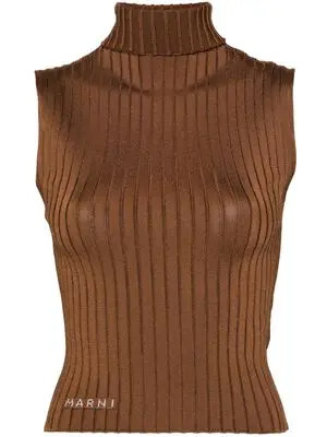 Marni High-neck Ribbed Sleeveless Cropped Top