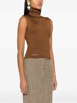 Marni High-neck Ribbed Sleeveless Cropped Top