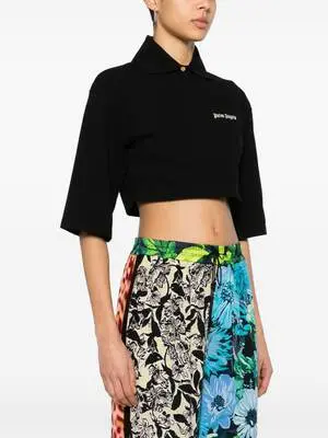 Palm Angels Logo Cropped Polo Top - Black