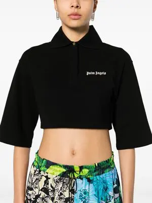 Palm Angels Logo Cropped Polo Top - Black