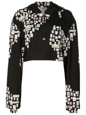 AMIR SLAMA Text-print Cropped Hoodie - Black