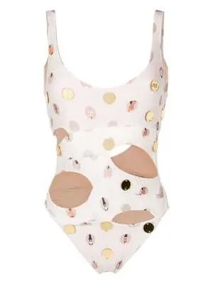 AMIR SLAMA Graphic-print Cut-out One-piece Swimsuit - Neutrals