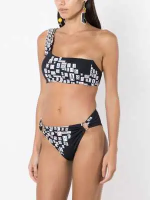 AMIR SLAMA Text-print One-shoulder Bikini