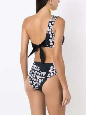AMIR SLAMA Text-print One-shoulder Bikini
