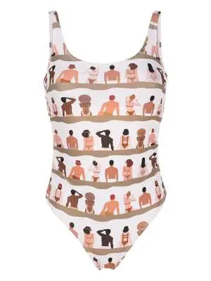 AMIR SLAMA Graphic-print One-piece Swimsuit - Neutrals