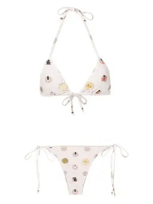AMIR SLAMA Amir Slama Graphic-Print Halterneck Bikini Neutrals