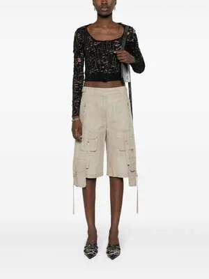 DIESEL® Cotton Blend Cropped Distressed Top With Sheer Panels And Logo Patch