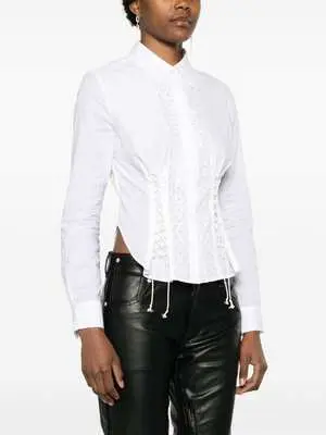 MARINE SERRE Cotton Poplin Corset Shirt With Lace Trim - White